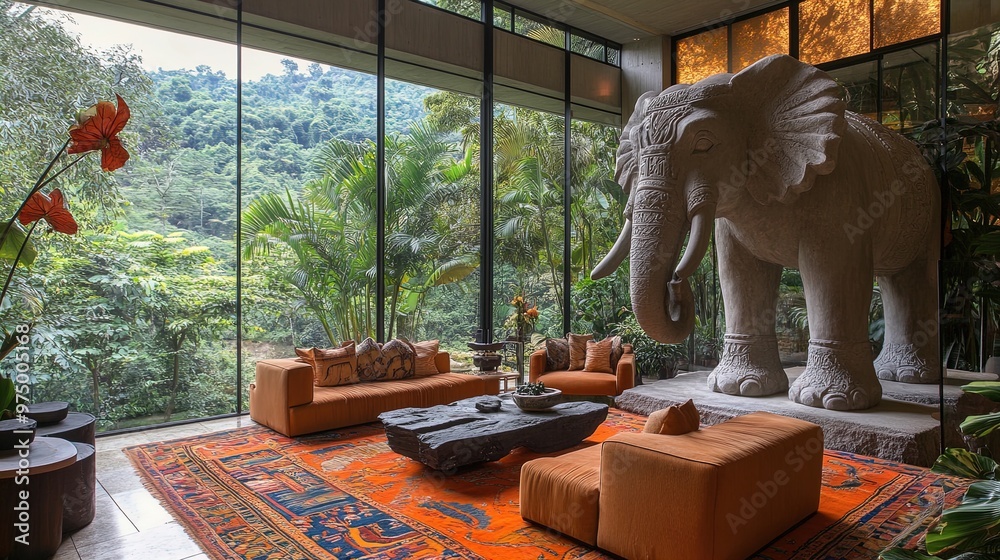 Elevate Your Space: Stunning Room with Stone Elephant Feature, Plush ...