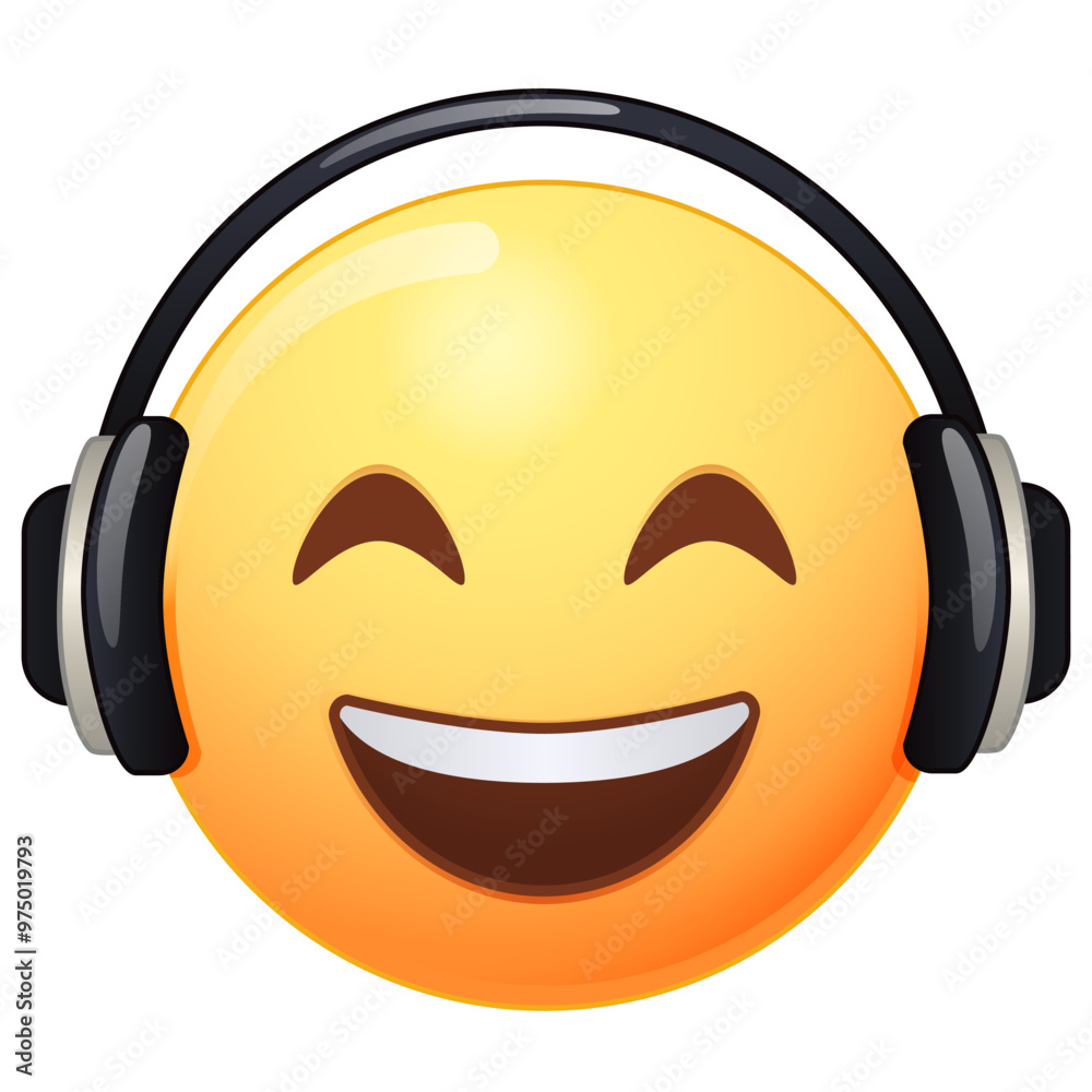 Emoji with headphones listening to music, style cartoon vector ...