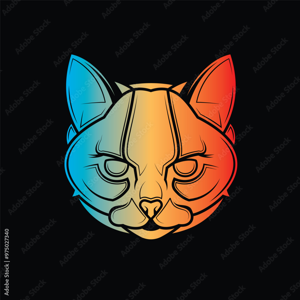 Predatory cat. Original vector illustration in vintage style isolated ...