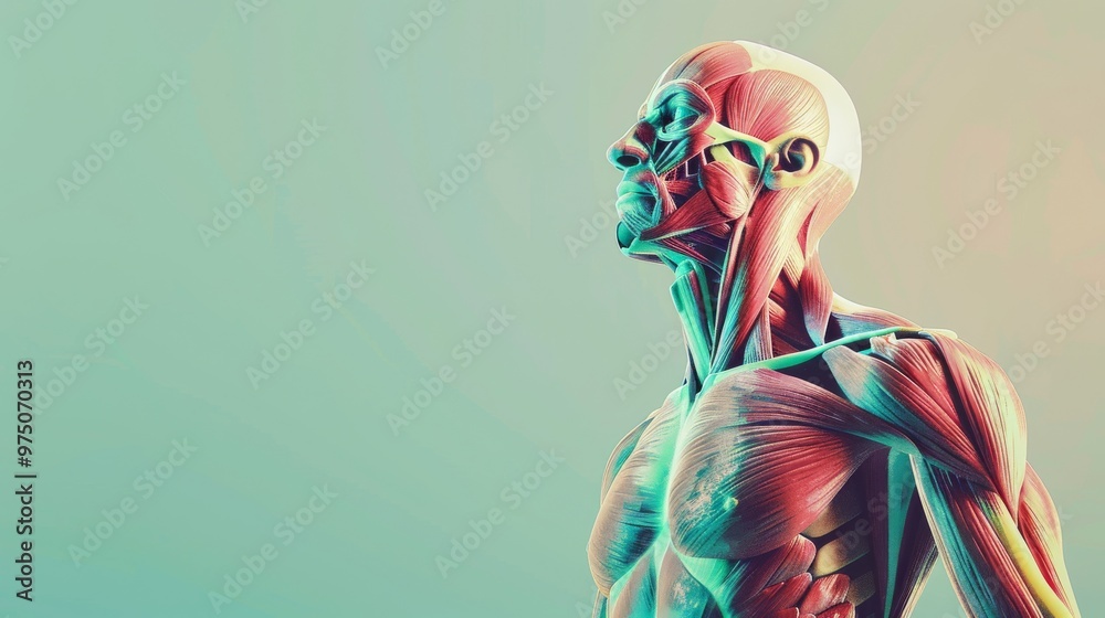 A hyper-realistic anatomical model displaying detailed musculature ...