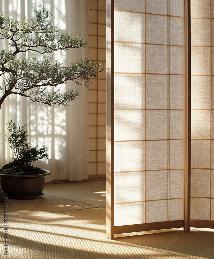 Japanese shoji screen room divider, delicate wooden frame with rice ...