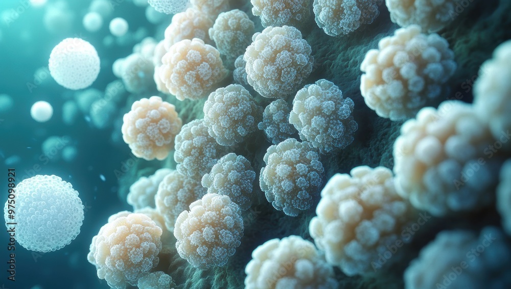 Staphylococcus aureus, Cluster of spherical bacteria magnified under a ...