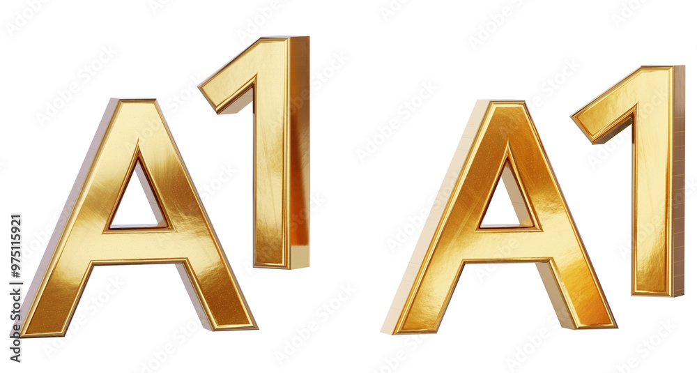 A1 as A and 1 as one, gold letters, font weight: bold, metallic golden ...