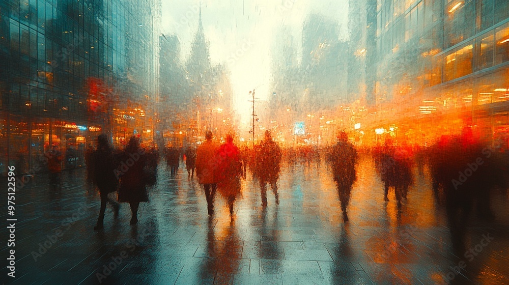 the Street scene with dynamic urban activity, capturing the energy and ...