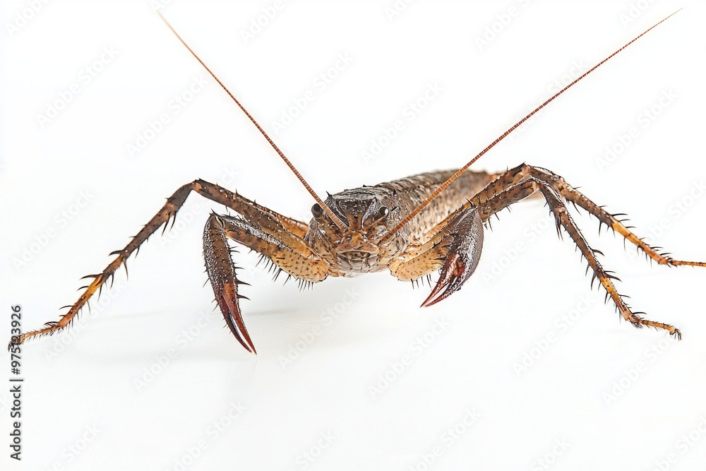 striking water scorpion balances on its elongated legs, revealing a ...