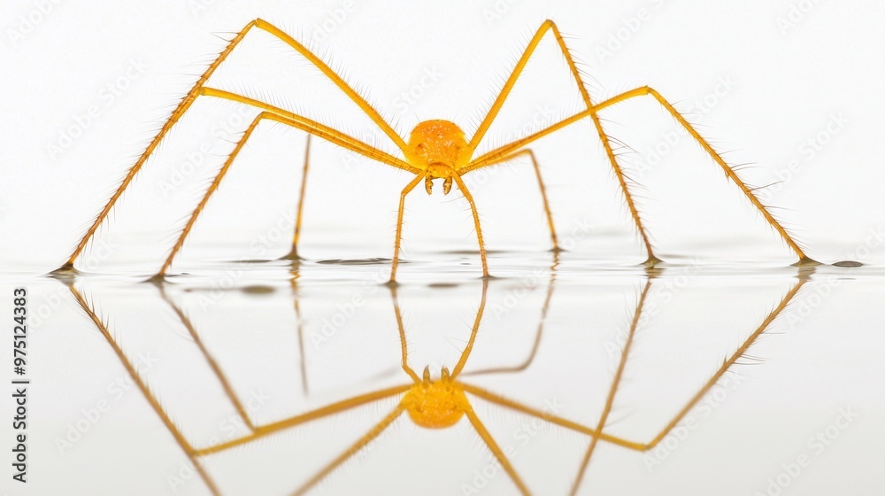 delicate water strider balances seamlessly on a thin film of water, its ...