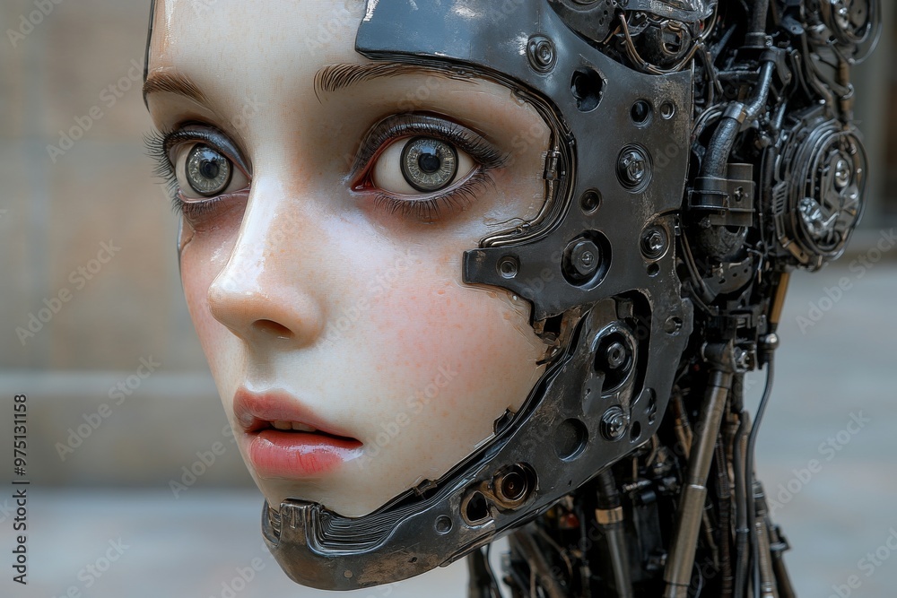 Dendrite neurocortex neural net brain machine and neurocomputing humanoid robot with half face ...