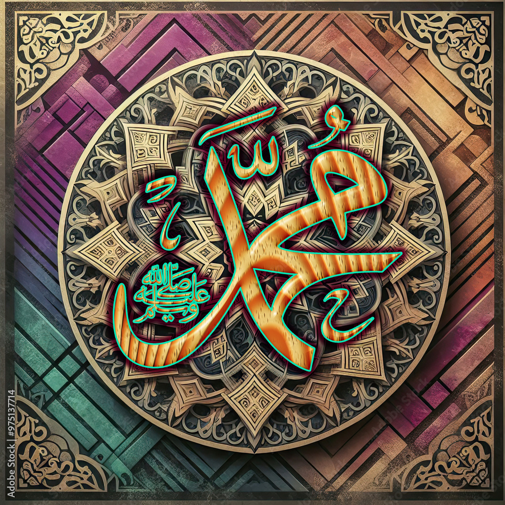 Prophet Muhammad Arabic letter icon logo with islamic ornamental ...