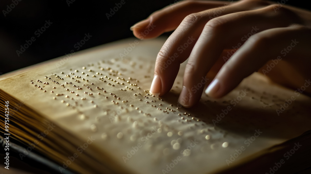 person reading braille book with fingers, blind man, blindness, human ...
