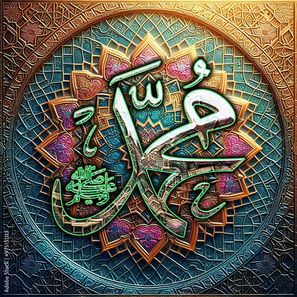 Prophet Muhammad Arabic letter icon logo with islamic ornamental ...