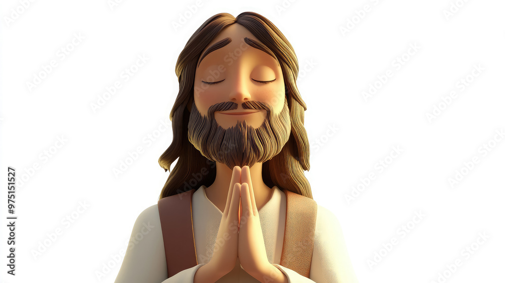 3d cartoon illustration of calm, peaceful, slightly smiling Jesus ...