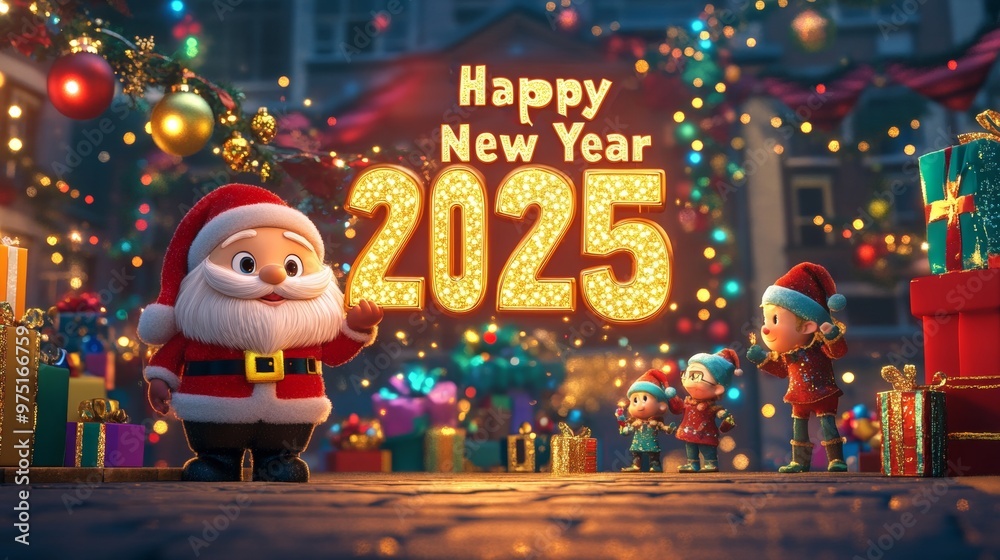 Merry Santa and joyful elves celebrating Christmas and New Year 2025 ...