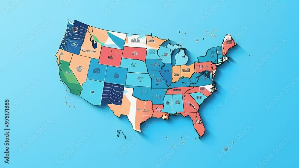 A colorful map of the United States highlighting various states and ...