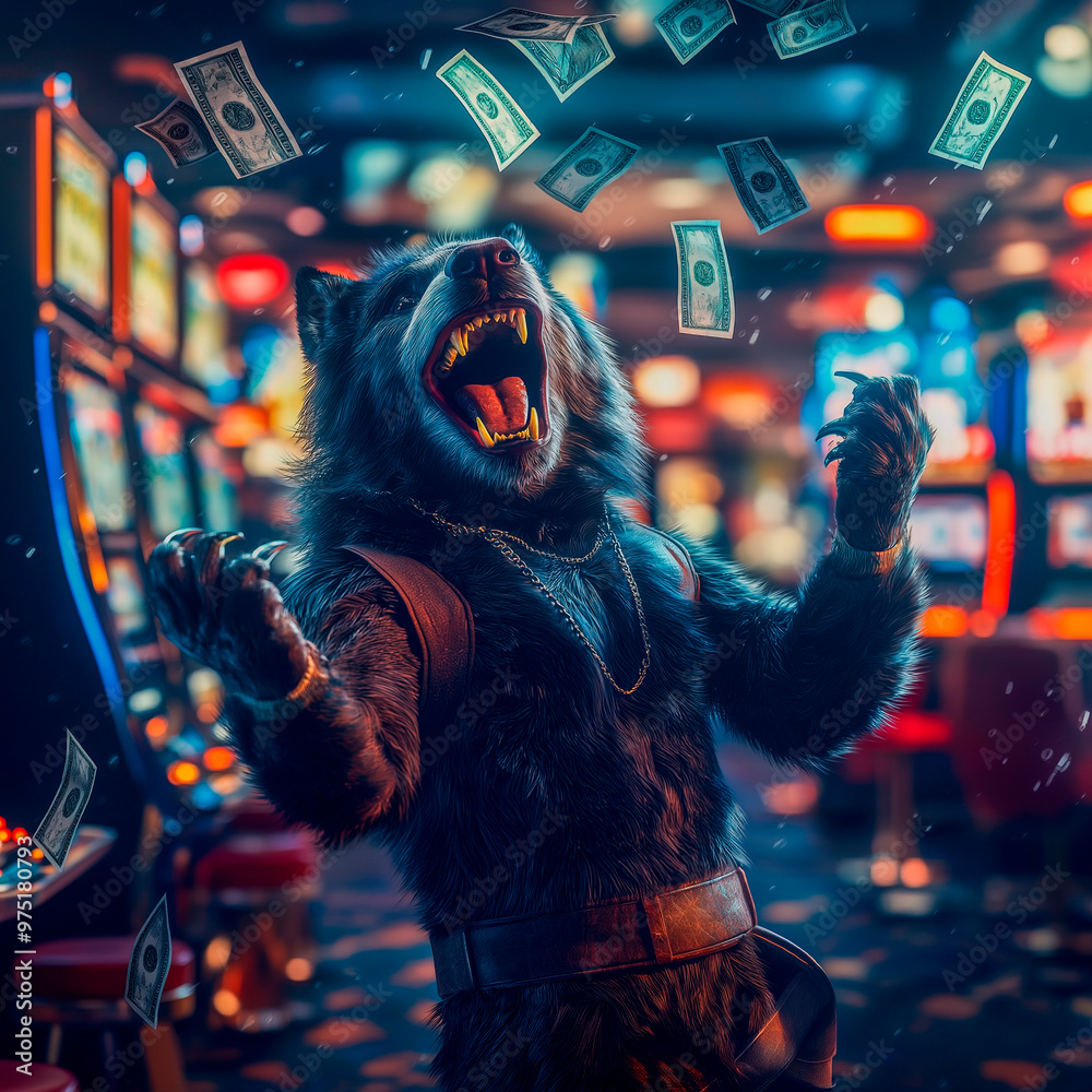 werewolf celebrating winning a lot of money, full body view of werewolf ...