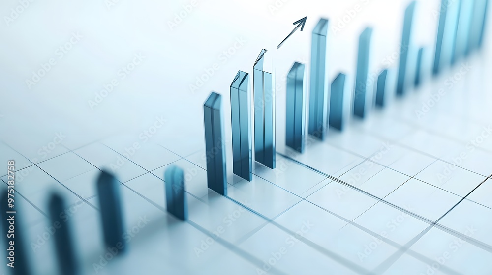 5. **A 3D representation of a financial chart with rising bars and an ...
