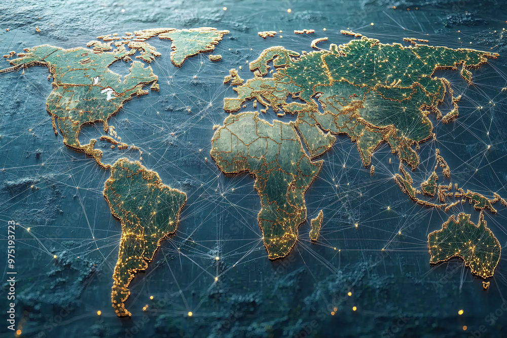 A world map showcasing interconnected lines highlighting international ...