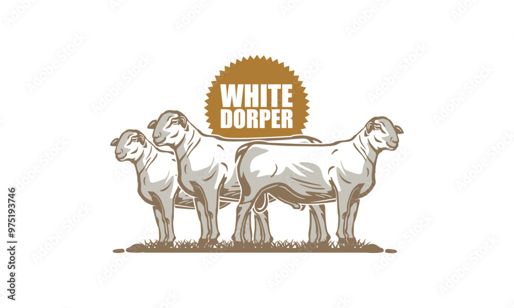 Poster great white dorper sheep standing logo, silhouette of great best ...