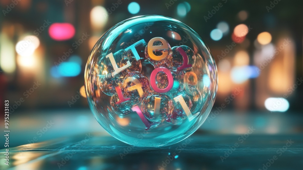 A composition where 3D bubble letters are floating inside a clear ...