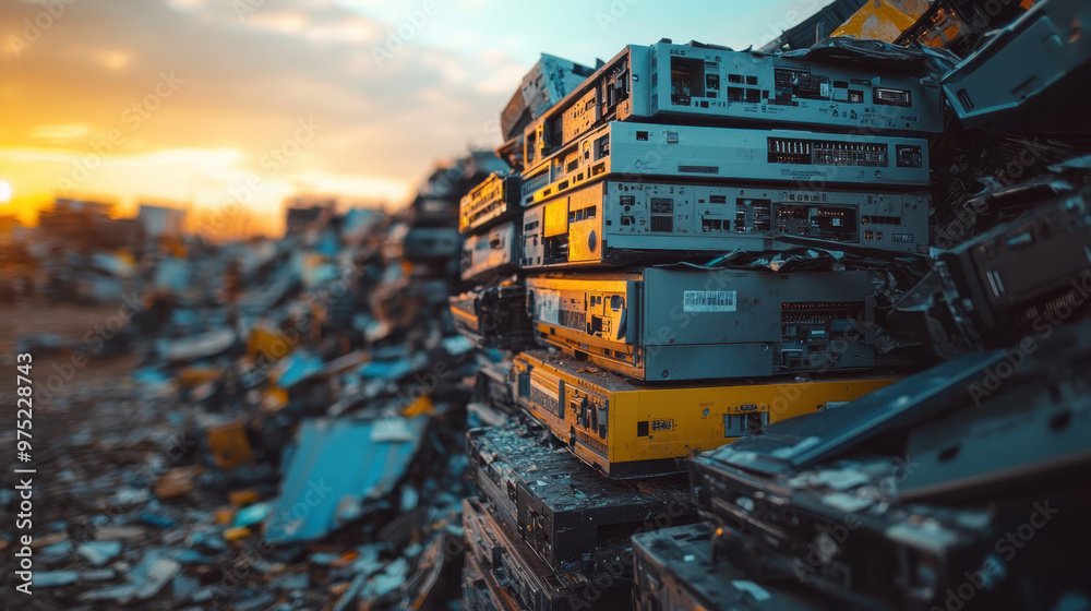 Huge pile of discarded electronic waste symbolizing growing problem of ...
