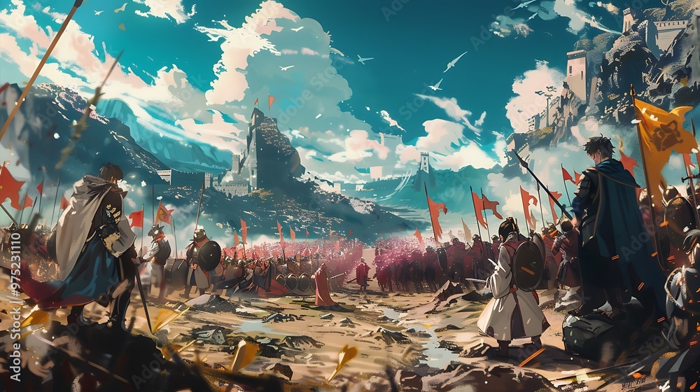 Poster Breathtaking depiction of a medieval battle scene, showcasing an ...