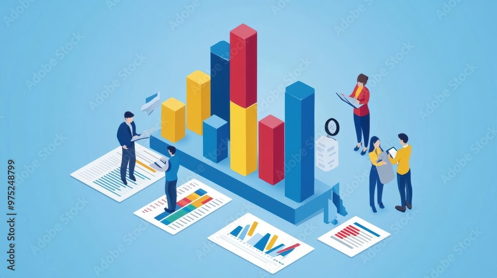 Business growth concept with an isometric design of a bar chart and ...