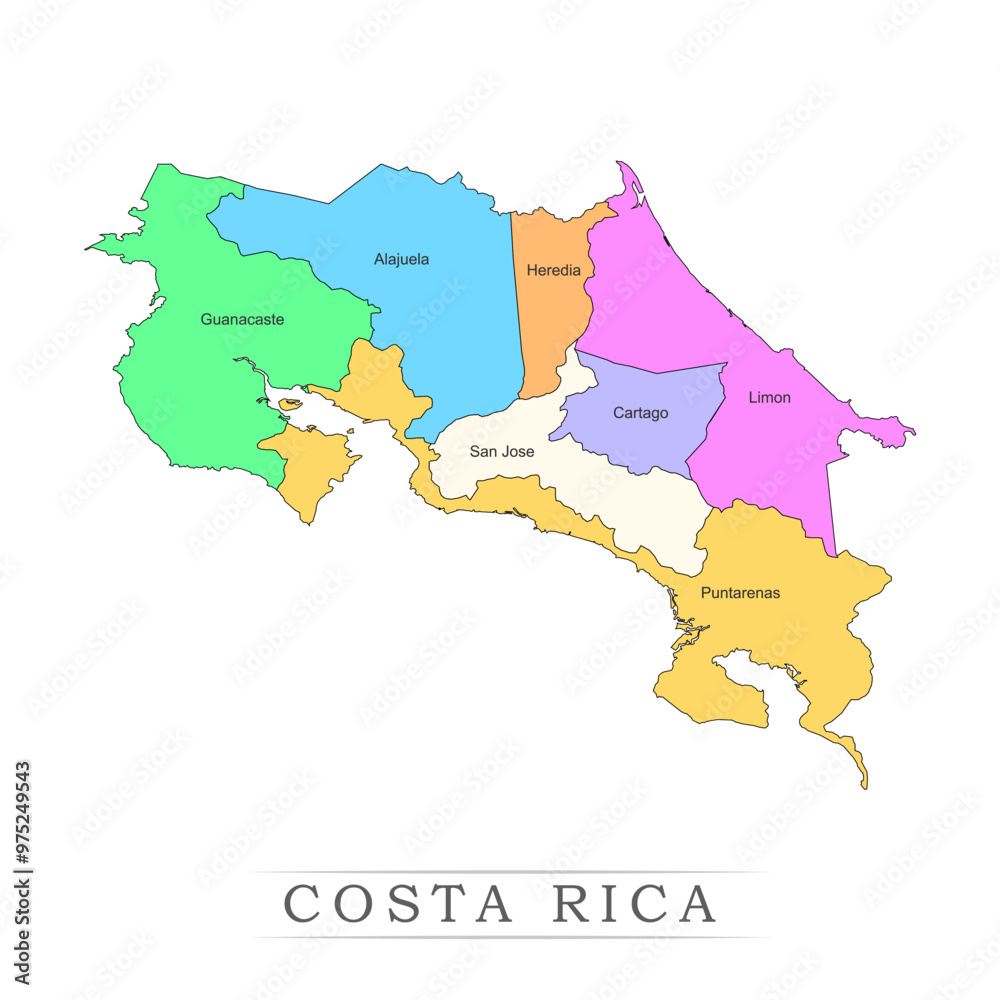 Costa Rica administrative divisions. Costa Rica map illustration vector ...