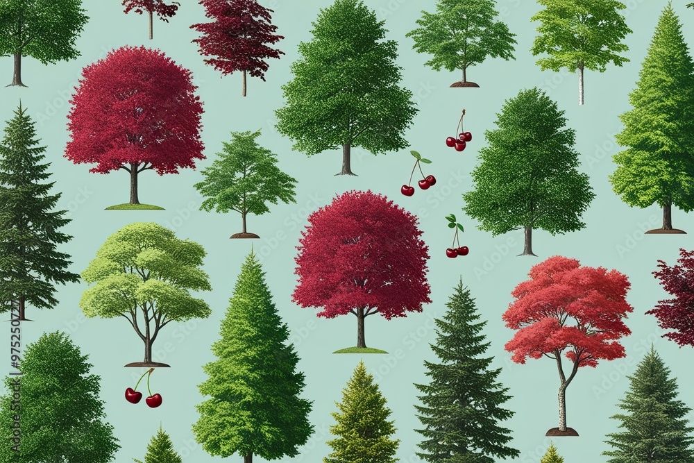 Collection of Acer Saccharum, Cherry, and Norway Spruce Trees from a ...