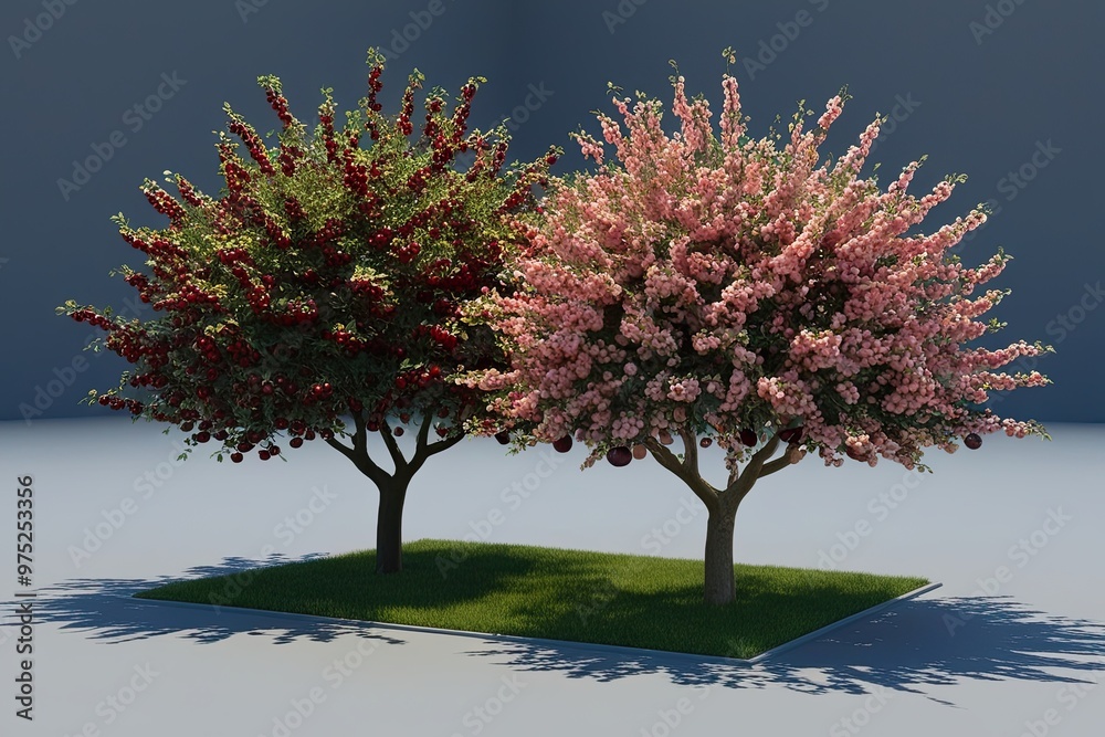 Exquisite 3D Representations of Cherry and Plum Trees with Ground ...