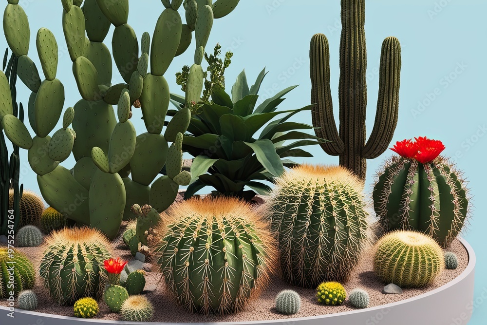 3D Model of a Vibrant Cactus Ecosystem with Yucca Brevifolia, Opuntia ...