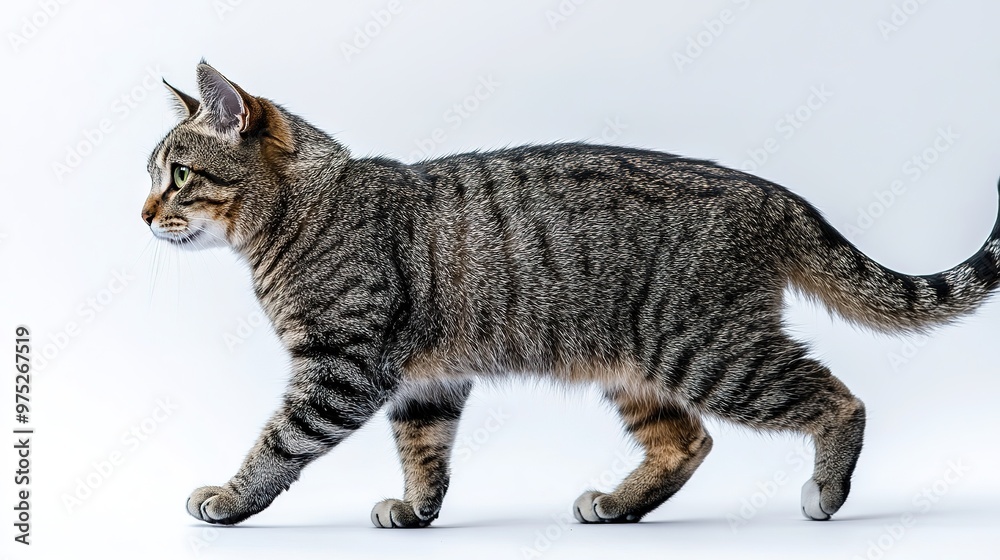 Side view profile of a walking cat, showcasing the full body in a sleek ...