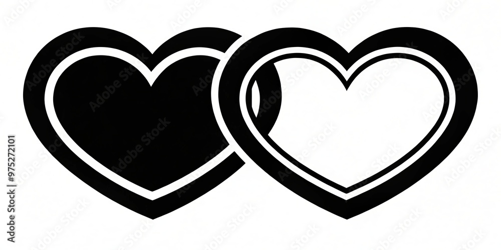Two hearts become one, intertwining their curves to form a symbol of ...