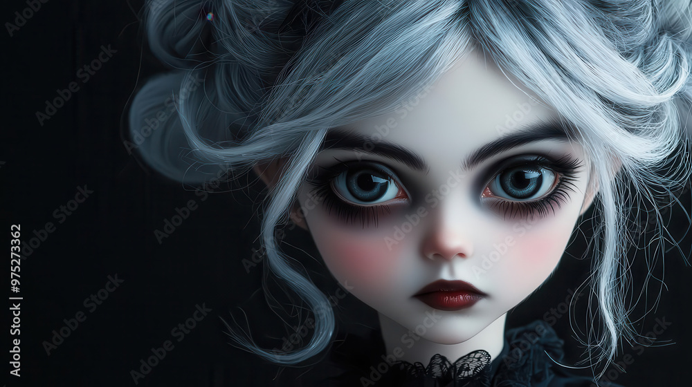 Gothic doll horror makeup with big, adorable eyes and sharp dark lips ...