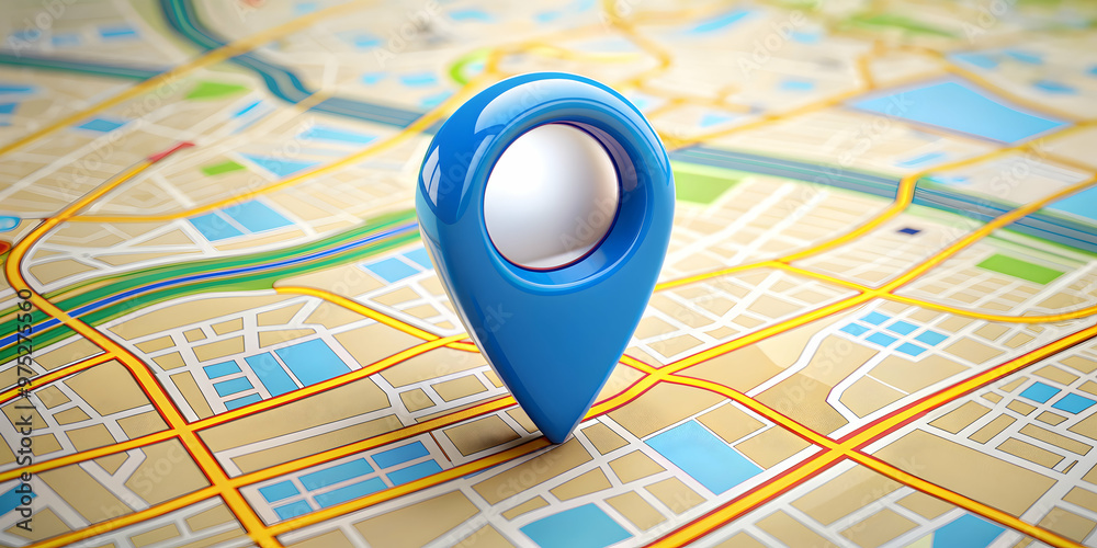 Gps navigation pointer on map with blue web contact marker symbol, Gps ...
