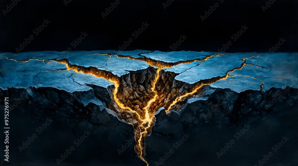 Watercolor of an earthquake splitting the ground, symbolizing anger ...