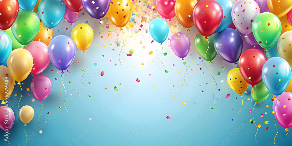 Birthday background with balloons and confetti birthday card or ...