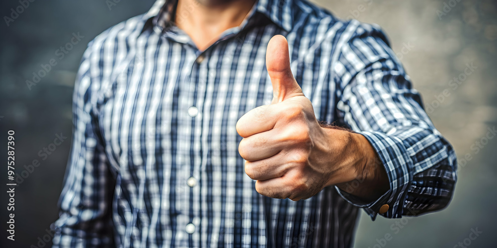 Person giving a thumbs up gesture as a sign of approval or agreement ...