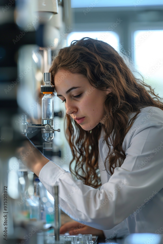 Scientist pouring water through filtration device, monitoring ...