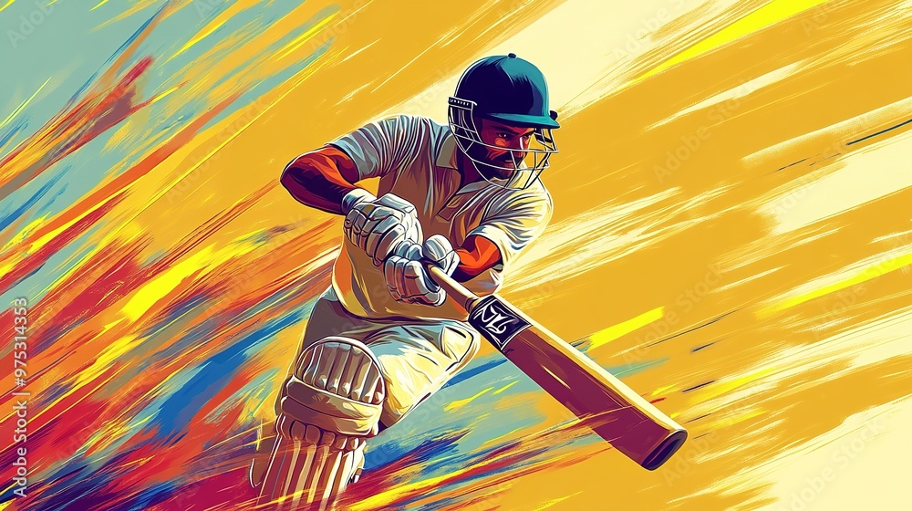 Highly Detailed Graphic Illustration of an Indian Man Playing Cricket ...