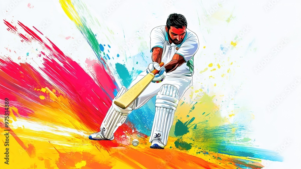 Highly Detailed Graphic Illustration of an Indian Man Playing Cricket ...