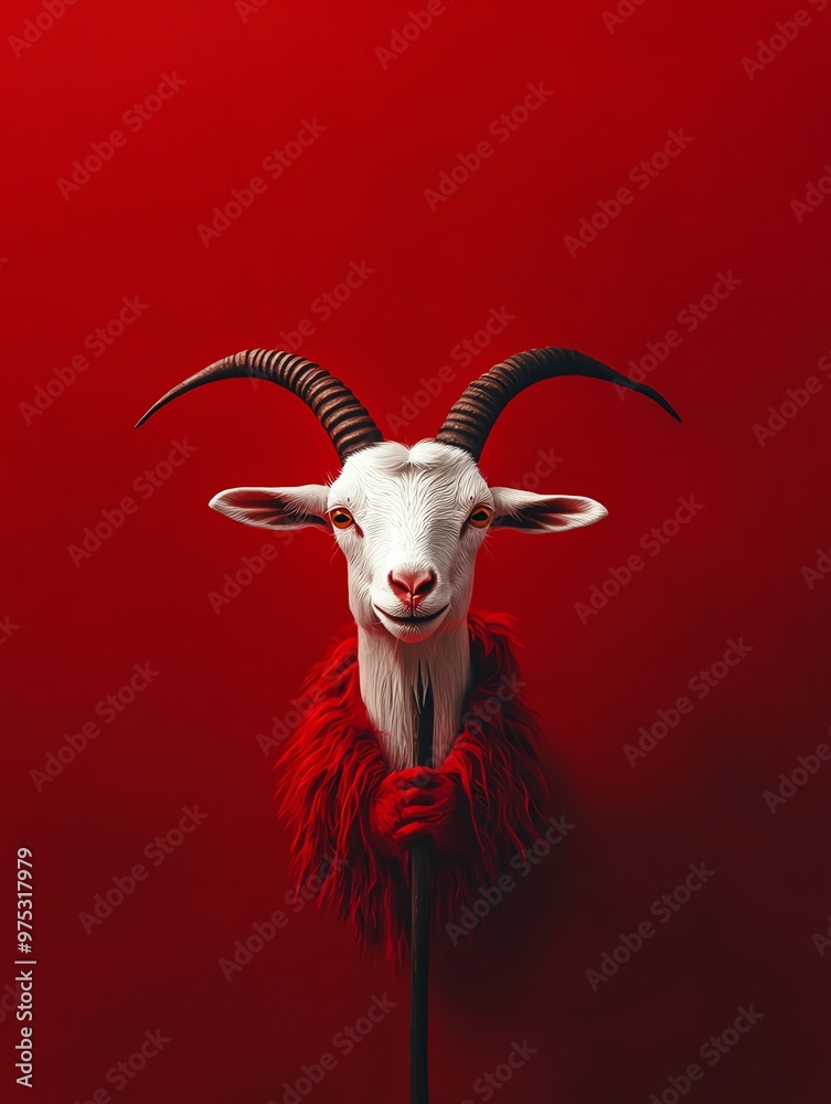 Goat in a devil costume with tiny horns and a pitchfork, devil goat ...