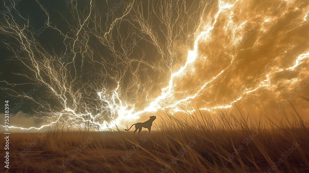 King of the Storm: A lone cheetah stands defiant against a backdrop of ...