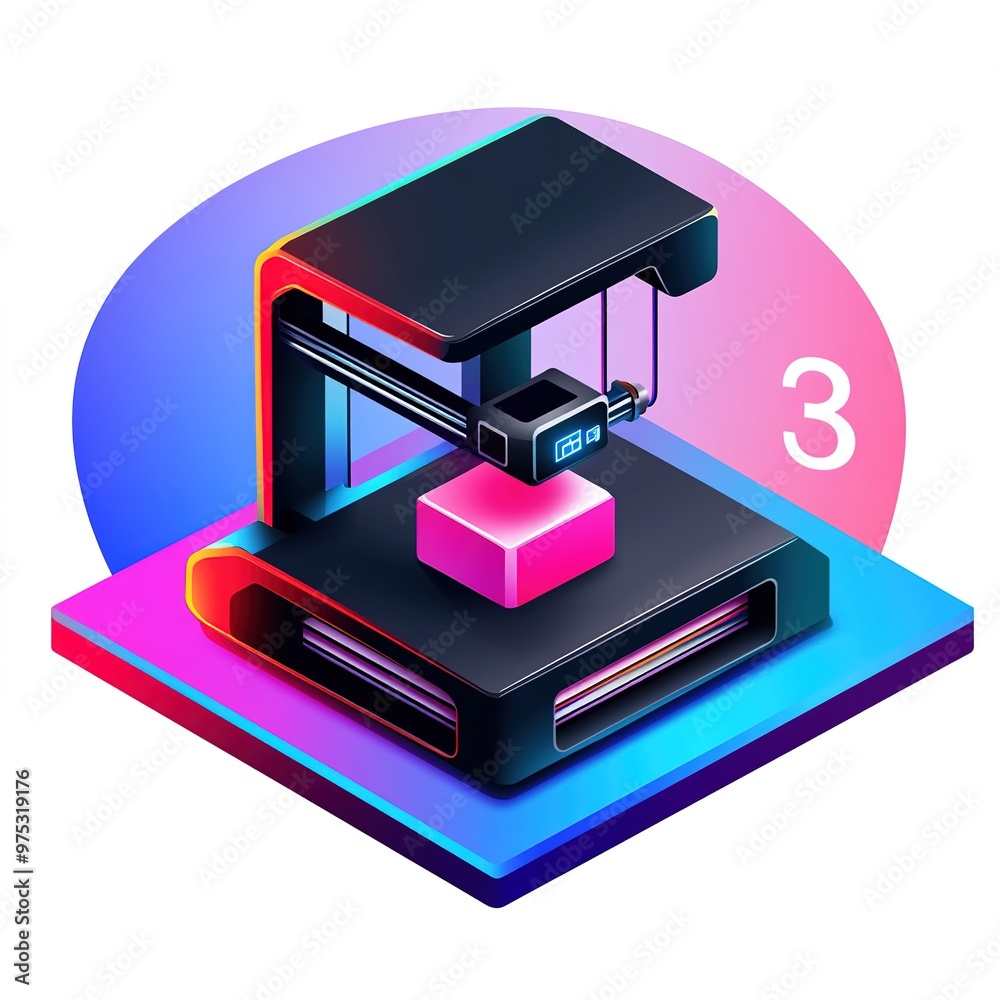 Simple Logo for 3D Impression Brand Featuring a 3D Printer. This logo ...