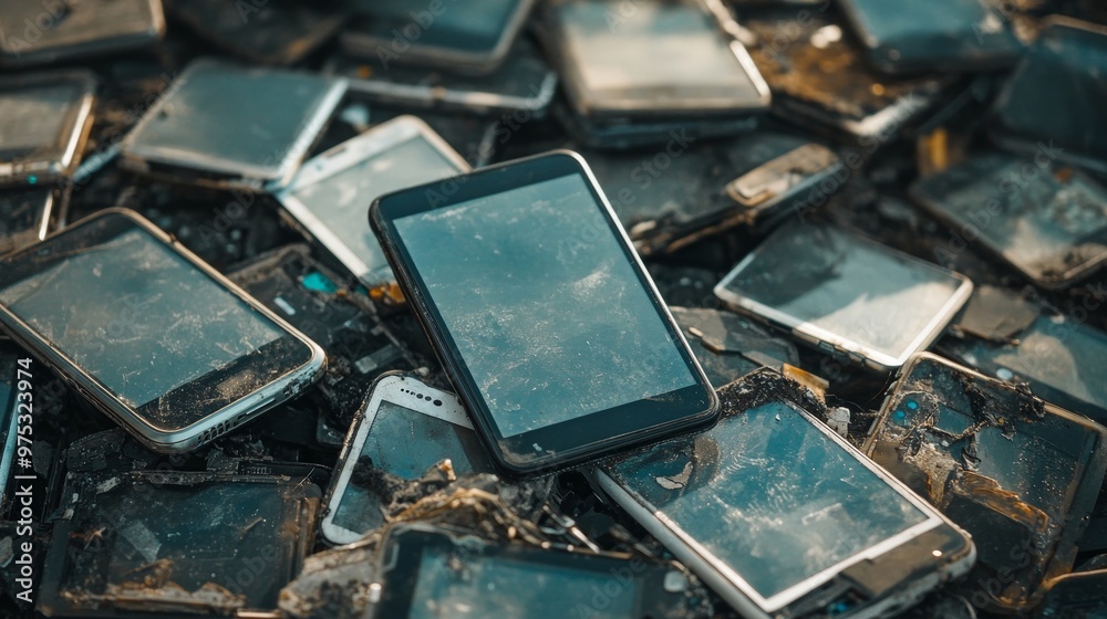 Damaged LCD screens of mobile phones are collected as electronic waste ...