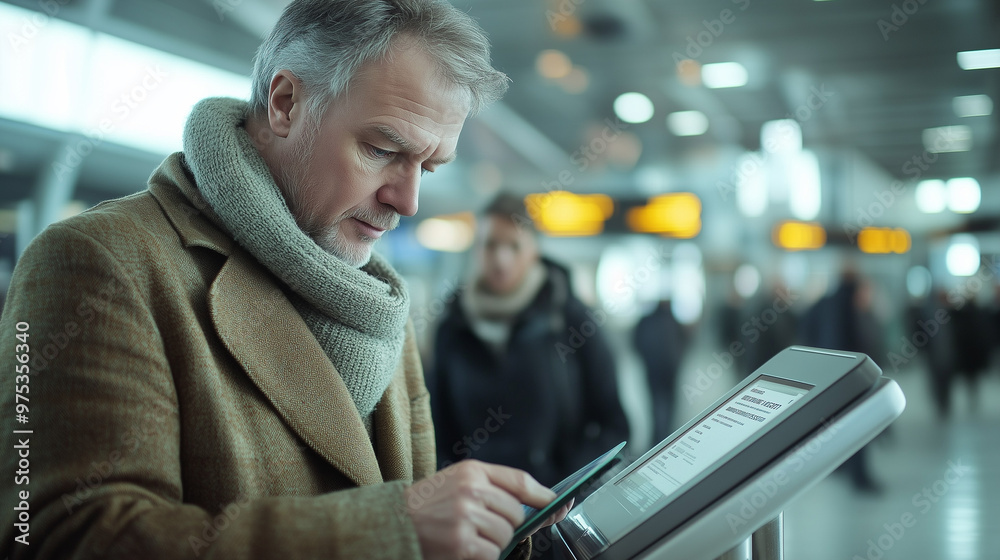 Border control officer scanning passport with electronic reader at ...