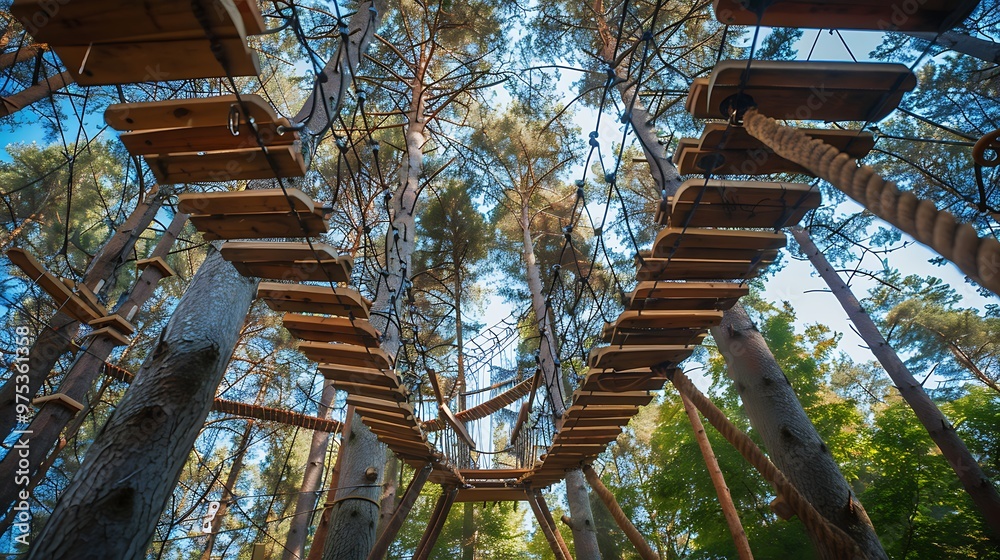 The bridges ropes and ladders of the park are designed for beginners ...