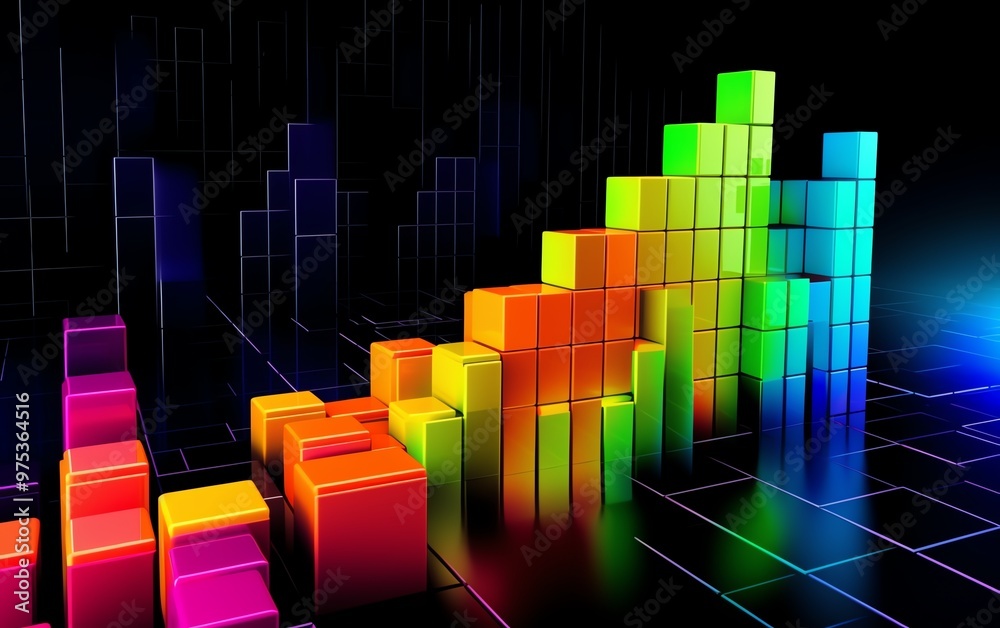 Colorful 3D bar chart visual representation with vibrant colors and ...