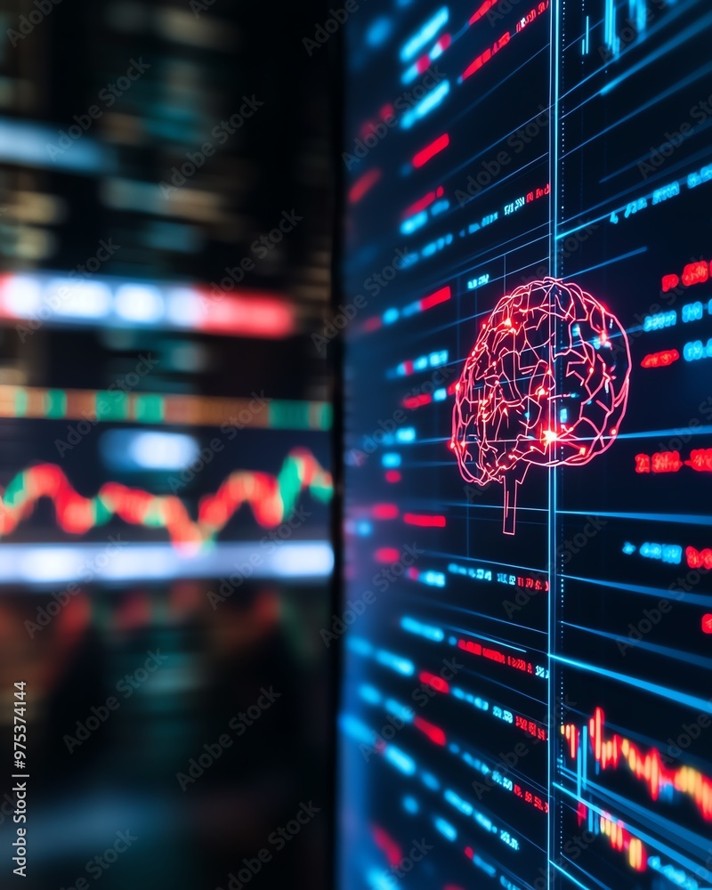 AI brain connected to realtime stock market data feeds, neural trading ...