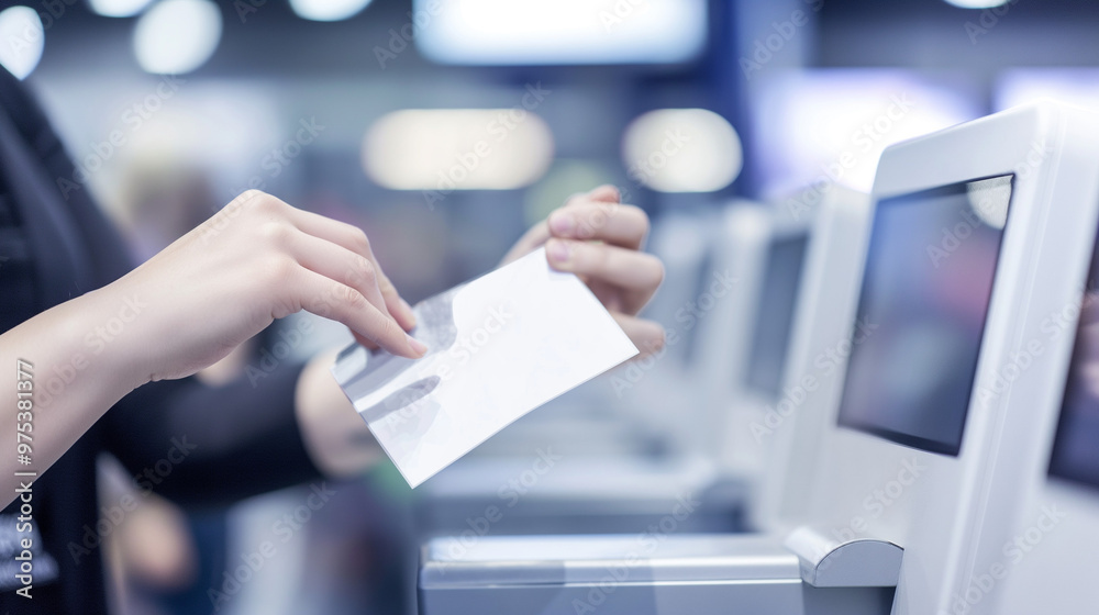Border control officer scanning passport with electronic reader at ...