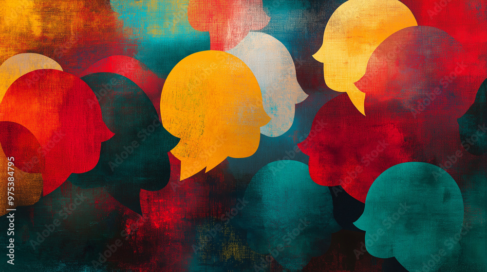 Diverse Voices, speech bubbles overlapping and interacting ...