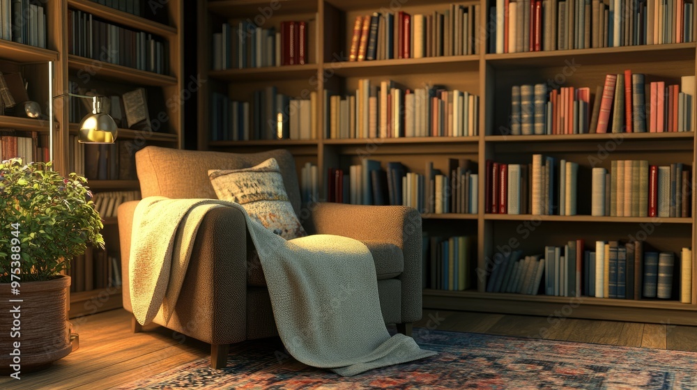 A cozy reading chair with a built-in blanket storage area, placed near ...